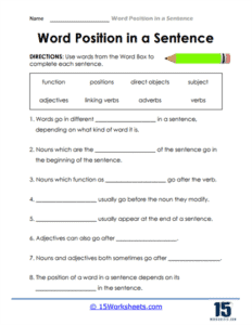 Word Position in a Sentence Worksheets | Grammar Practice - 15 ...