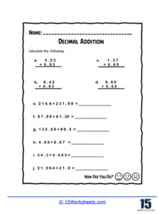 Decimal Addition Worksheets | Improve Number Fluency - 15 Worksheets.com