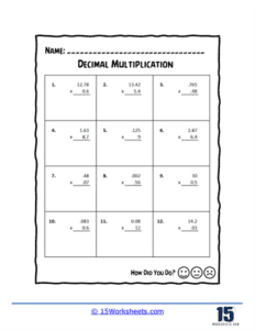 Decimal Multiplication Worksheets | Visual Models - 15 Worksheets.com