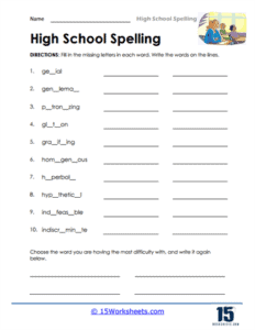 High School Spelling Worksheets - 15 Worksheets.com