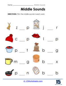 Middle Sounds Worksheets | Phonics Skills - 15 Worksheets.com