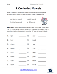 R Controlled Vowels Worksheets | Phonics - 15 Worksheets.com
