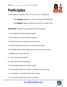 Participles Worksheets - 15 Worksheets.com