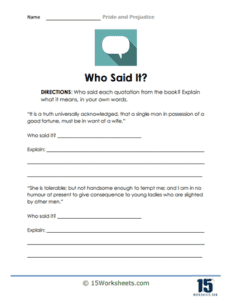 Pride and Prejudice Worksheets - 15 Worksheets.com