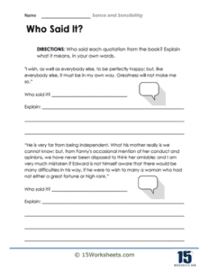 Sense and Sensibility Worksheets - 15 Worksheets.com