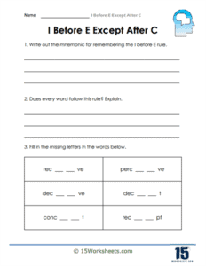 I Before E Except After C Worksheets - 15 Worksheets.com