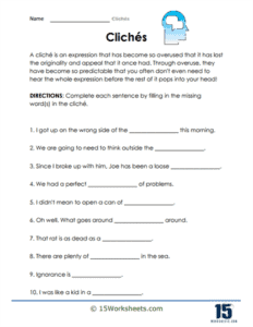 Cliches Worksheets - 15 Worksheets.com