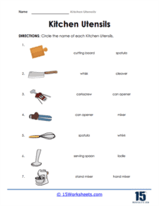 Kitchen Utensils Worksheets - 15 Worksheets.com