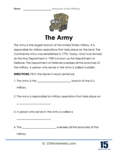 Branches of the Military Worksheets - 15 Worksheets.com