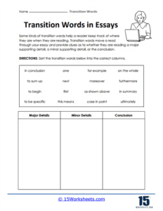 Transition Words Worksheets | Linking Ideas - 15 Worksheets.com