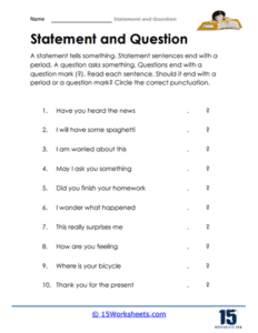 Statements and Questions Worksheets | Create & Engage - 15 Worksheets.com