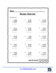Decimal Addition Worksheets | Improve Number Fluency - 15 Worksheets.com