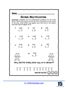 Decimal Multiplication Worksheets | Visual Models - 15 Worksheets.com