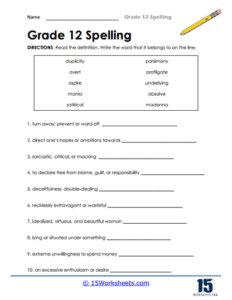 Grade 12 Spelling Worksheets - 15 Worksheets.com