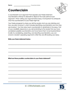 Counterclaims Worksheets - 15 Worksheets.com