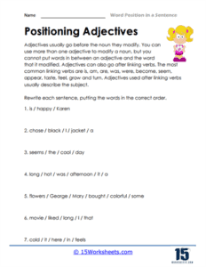 Word Position in a Sentence Worksheets | Grammar Practice - 15 ...