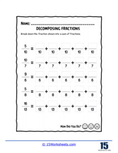 Decomposing Fractions Worksheets | Parts and Sums - 15 Worksheets.com