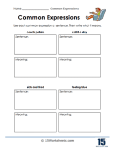 Common Expressions Worksheets | Language - 15 Worksheets.com