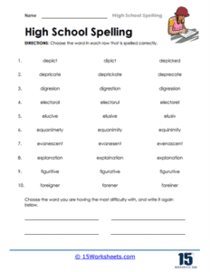 High School Spelling Worksheets - 15 Worksheets.com