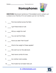 Homophones Worksheets - 15 Worksheets.com