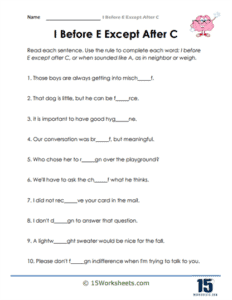 I Before E Except After C Worksheets - 15 Worksheets.com