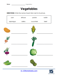 Vegetables Worksheets | Healthy Food Vocabulary - 15 Worksheets.com