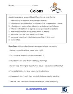 Colons Worksheets | Strengthen Writing Mechanics - 15 Worksheets.com