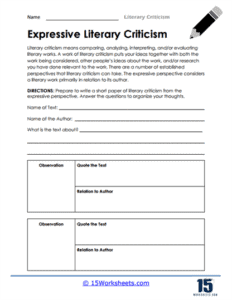 Literary Criticism Worksheets - 15 Worksheets.com