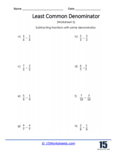 Least Common Denominator Worksheets | Fraction Series - 15 Worksheets.com