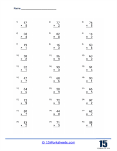 2 digit by 1 digit Multiplication Worksheets | Drills and Practice - 15 ...