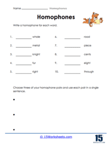 Homophones Worksheets - 15 Worksheets.com