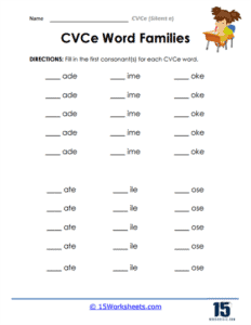 CVCe (Silent e) Worksheets | Decode, Spell & Read - 15 Worksheets.com