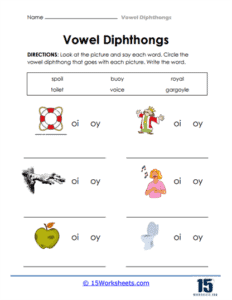 Vowel Diphthongs Worksheets | Early Readers - 15 Worksheets.com