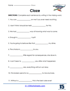 Cloze Worksheets - 15 Worksheets.com