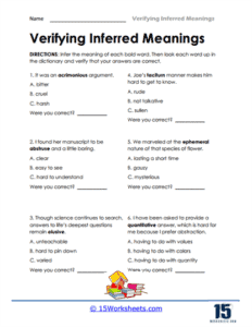 Verifying Inferred Meanings Worksheets - 15 Worksheets.com
