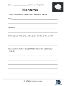 Pride and Prejudice Worksheets - 15 Worksheets.com