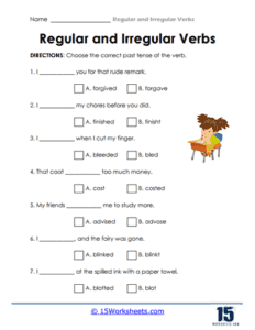 Regular and Irregular Verbs Worksheets | Grammar Series - 15 Worksheets.com