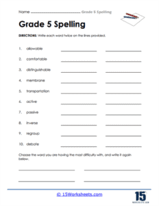 5th Grade Spelling Words Worksheets | Lists & Context - 15 Worksheets.com