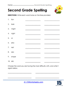 2nd Grade Spelling Words Worksheets | Build Literacy Skills - 15 ...