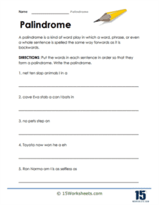 Palindromes Worksheets - 15 Worksheets.com