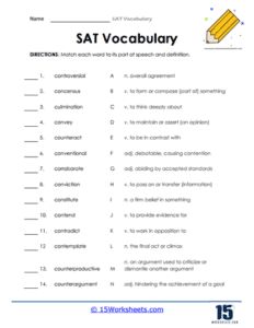 SAT Vocabulary Words Worksheets | Test Preparation - 15 Worksheets.com