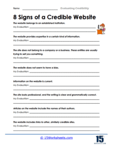 Evaluating Credibility Worksheets - 15 Worksheets.com
