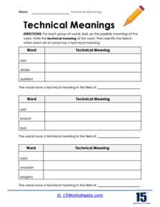 Technical Meanings Worksheets - 15 Worksheets.com