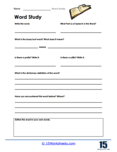Word Study Worksheets | Vocabulary Skills - 15 Worksheets.com
