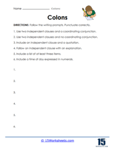 Colons Worksheets | Strengthen Writing Mechanics - 15 Worksheets.com
