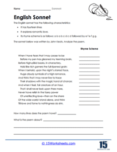 Sonnets Worksheets | Rhythm & Rhyme Tools - 15 Worksheets.com