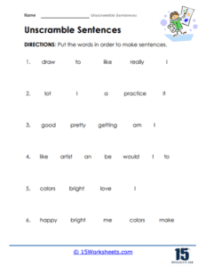 Unscramble Sentences Worksheets | Grammar- 15 Worksheets.com