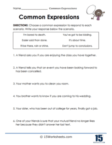 Common Expressions Worksheets | Language - 15 Worksheets.com