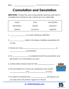 Connotation and Denotation Worksheets | Language - 15 Worksheets.com