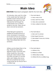 Main Ideas Worksheets | Reading Skills - 15 Worksheets.com
